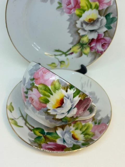 VINTAGE JAPANESE HAND-PAINTED GOLD CASTLE Translucent Fine BONE CHINA ...