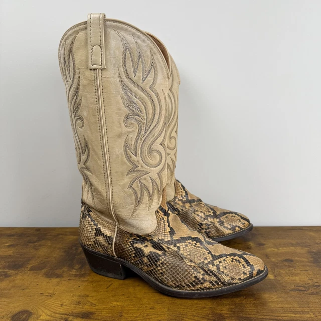 VINTAGE JUSTIN COWBOY Boots Mens 9 E Python Snakeskin Western Exotic ...