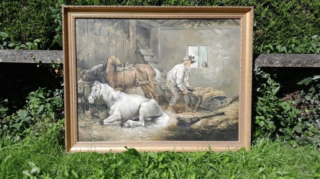 FINE ART 'HORSES In A Stable' Interior Painting After George Morland ...