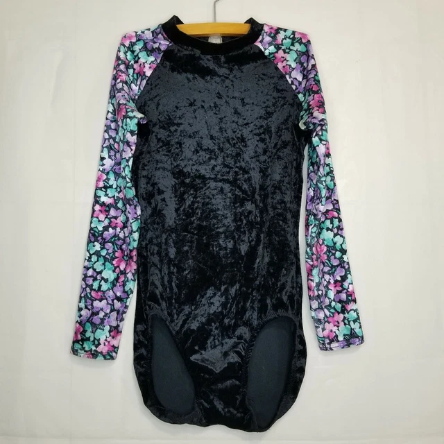 ALPHA FACTOR VELVET leotard black size AME long sleeve floral print one ...