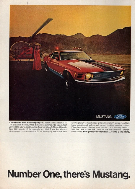 1970 FORD MUSTANG Mach 1 "Number One" Original Color Print Ad £12.08 ...