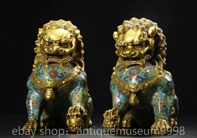 8.4 &PAIRE DE sculptures de lion de chien Feng Shui Fu en cuivre ...