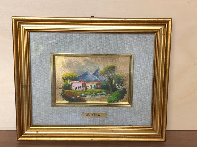 LUIGI CURTI QUADRO anni 60 paesaggio dipinto foglia d'oro EUR 29,90 ...