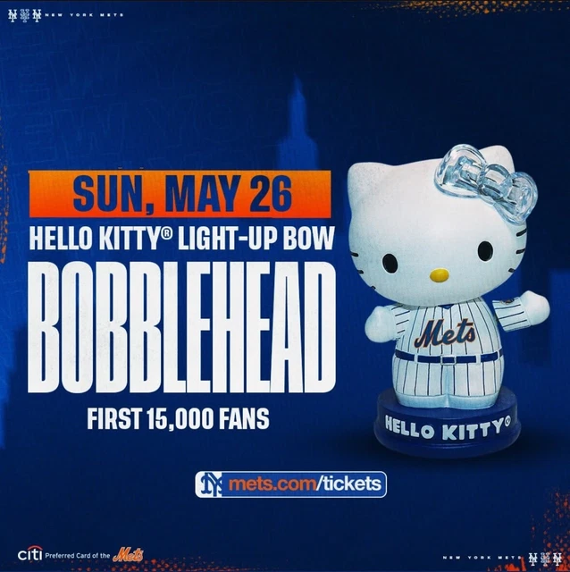 NEW YORK METS Hello Kitty Light-Up Bow Bobblehead SGA 5/26/2024 ...