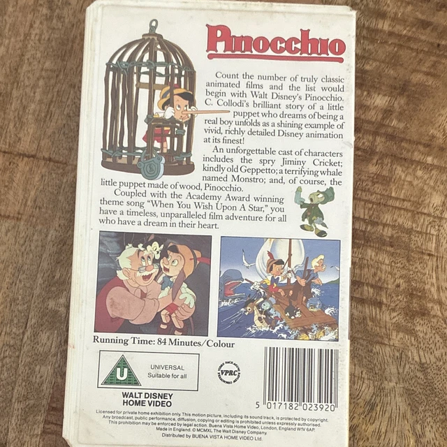 WALT DISNEY HOME Video Pinocchio Classics VHS PAL U 1940 Animation ...