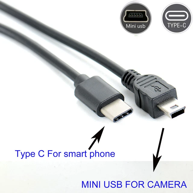 TYPE C TO mini usb OTG CABLE FOR canon PowerShot A100 A20 A200 A30 A300 ...