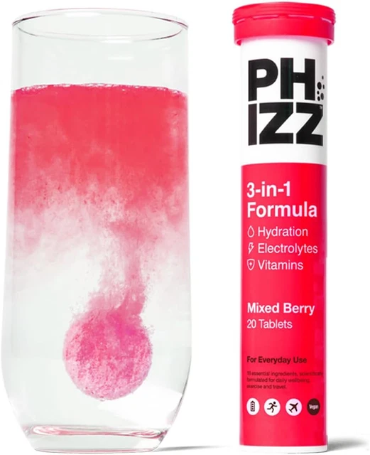 PHIZZ MULTIVITAMIN HYDRATION Tablets Electrolyte Vitamin Mixed Berry 20 ...