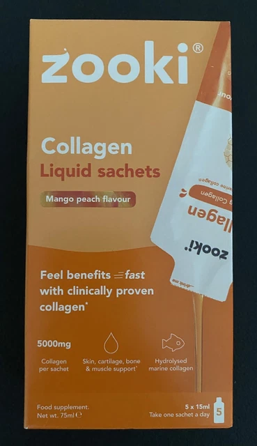 ZOOKI COLLAGEN LIQUID Sachets Mango Peach 5 x 15ml 5000mg Marine ...