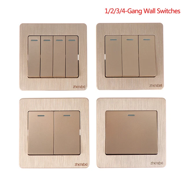 GOLD WALL SWITCH 1/2/3/4 Gang 1Way Button Wall Light Switch On / Off ...