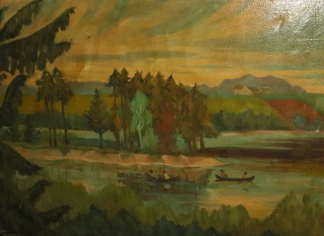 TABLEAU ANCIEN HUILE impressionniste paysage fluvial EUR 362,69 - PicClick FR