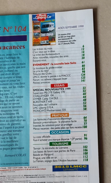 Revue Magazine Le Monde Du Camping Car N° 104 Août Septembre