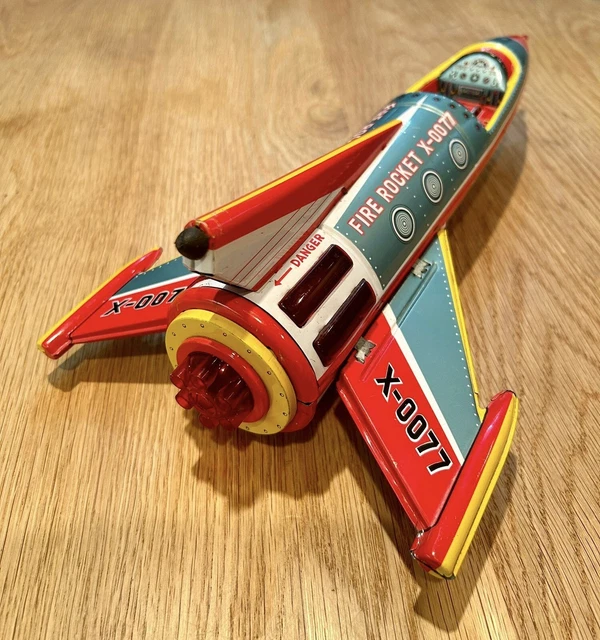 1960 YONEZAWA JAPAN Zinn Reibung Feuer Rakete X-0077 Roboter Space Jet ...