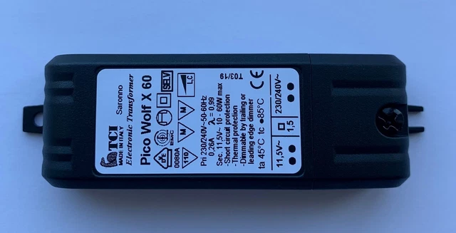 TCI PICO WOLF X 60 60VA 10-60W Trailing or Leading Edge Dimmable 12V Transformer £19.00 ...
