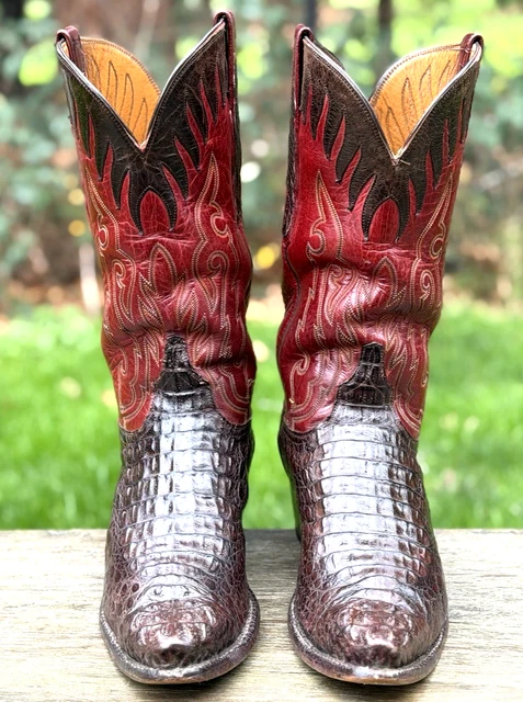 LUCCHESE CLASSICS HEAD Cut Crocodile Cowboy Boots Men 11 D Rust & Brown ...