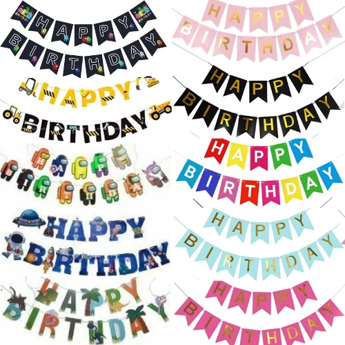 HAPPY BIRTHDAY BUNTING Banners Kids Party Celebration Decoration Pastel ...