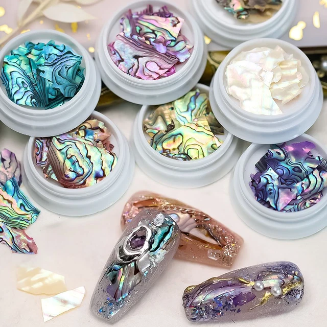 NATURAL NAIL DECORATIONS 3D Texture Nails Abalone Shell Slice Nail Art ...