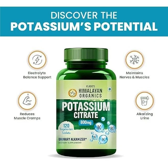 HIMALAYAN ORGANICS POTASSIUM Citrate 120 Tabs Supports For Heart Health ...