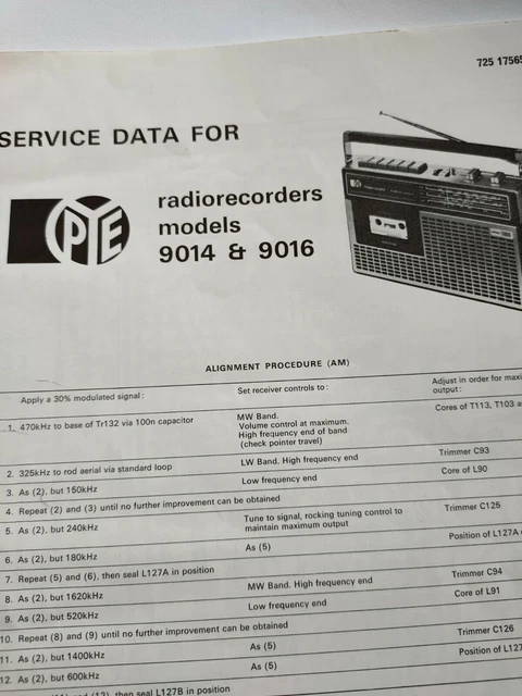 PYE 9014 9016 Radiocorder Cassette Recorder Service Manual. Schematics ...
