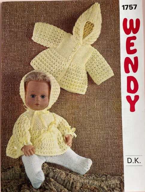 BABY DOLL OUTFITS KNITTING PATTERN matinee coat bonnet 36cm tall doll ...