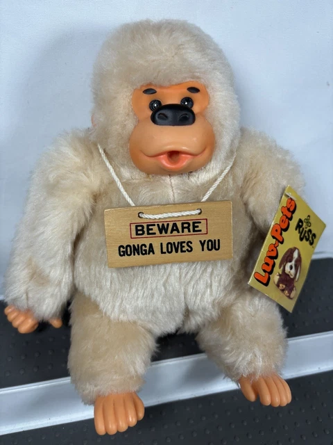 GONGA LOVES YOU Soft Toy Gorilla Beware Sign Beanie Russ Berrie Vtg ...