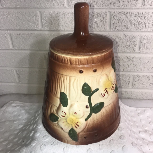 VINTAGE MCCOY POTTERY Butter Churn 1930's Ceramic Cookie Jar Flowers ...