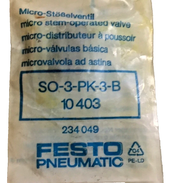 FESTO MICRO STEM-OPERATED Valve S0-3-Pk-3-B £32.92 - PicClick UK
