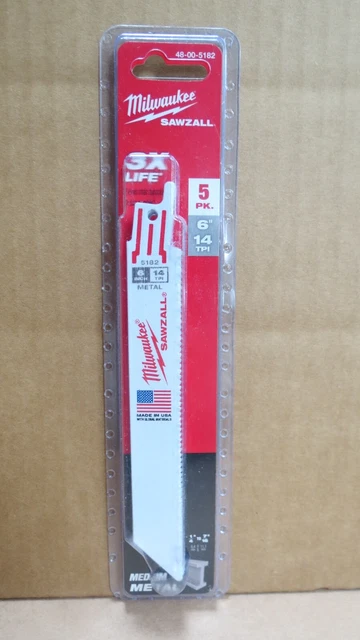 MILWAUKEE 48-00-5182 6& 14 Tpi 5 Pack Sawzall Blades New $15.00 - PicClick