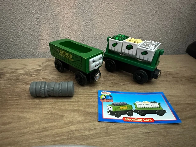 THOMAS & FRIENDS Trains Sodor Recycling Cars Bins Tires Wooden Magnetic ...