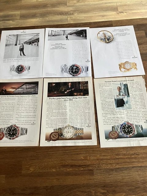 ORIGINAL BUNDLE OF 6 Rolex Watch Magazine Adverts Posters Man Cave Wall ...