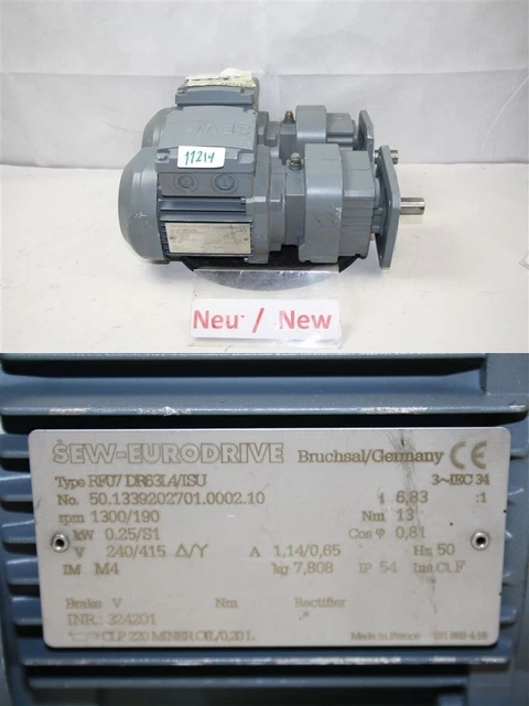 SEW 0,25 KW 190 Minimum Motoréducteur RFU7 DR63L4 Boîte de Vitesse EUR ...