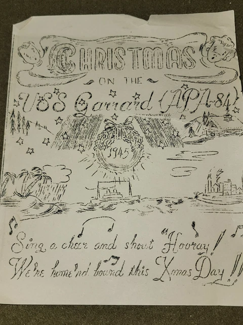 WWII US NAVY USS Garrard Christmas Dinner Menu Dated 1945 £14.51 ...