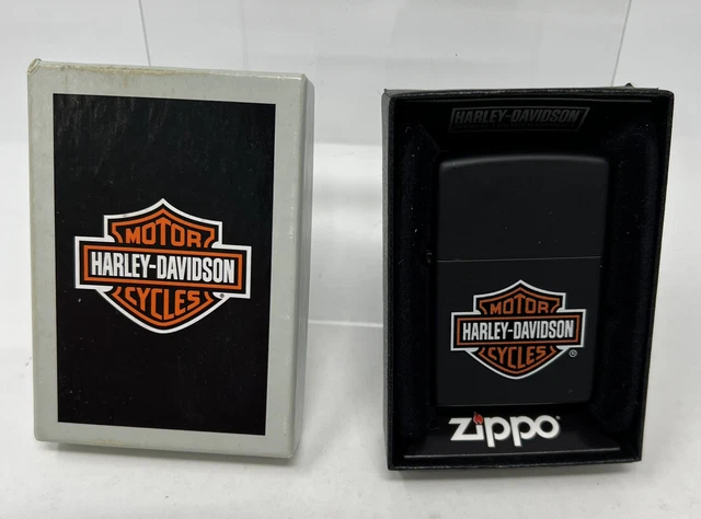 HARLEY-DAVIDSON LOGO BLACK Matte Zippo Lighter Open Box Made In USA ...