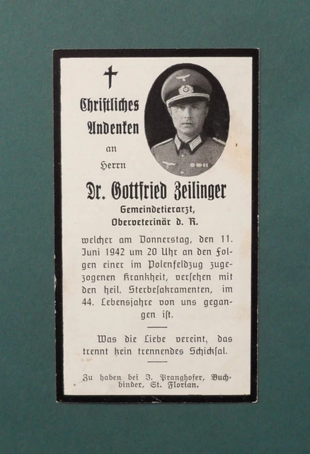 GERMAN DEATH CARD Sterbebild Officer Doctor & Senior Veterinarian Died ...