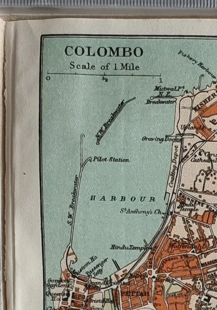 1933 INDIA TOURIST Map Colombo Plan Hindu Temple Pettah Fort Station ...