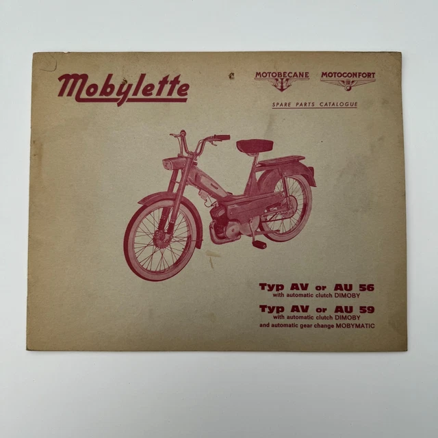 VINTAGE MOBYLETTE TYPE AV AU 56 AU 59 Spare Parts Catalogue Printed in ...