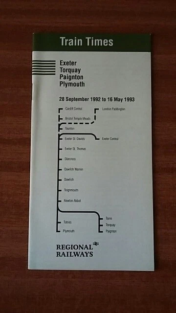 BRITISH RAIL REGIONAL railways 1992/93 Exeter-Plymouth train timetable ...