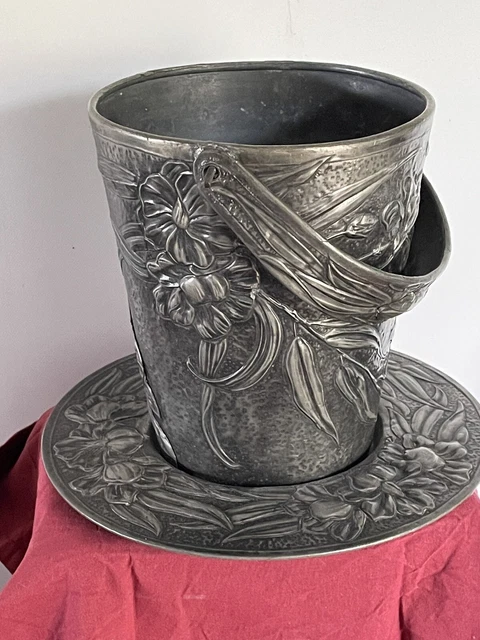 ANCIEN SEAU À Champagne en étain Et Zinc Avec Plateau Décor Fleur EUR ...