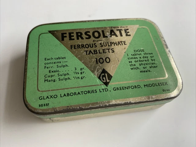 1950’S 1960’S GLAXO Fersolate Sulphate Tablet Metal Tin Vintage ...