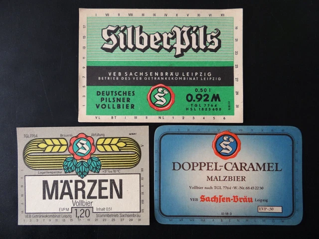 3 DDR-BIER-ETIKETTEN - VEB Sachsenbräu Leipzig, Sachsen EUR 1,60 ...