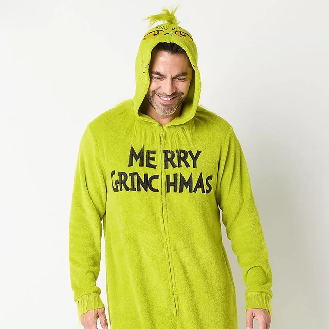 THE GRINCH UNION Suit Men's Merry Grinchmas Zip Up Plush Hooded ...