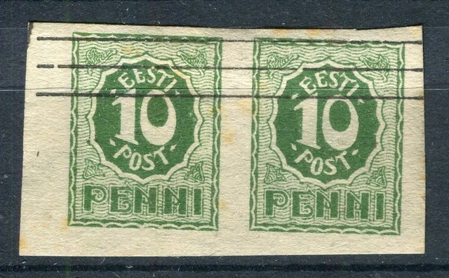 ESTONIA; 1919 EARLY Pictorial Imperf issue fine used 10p. POSTMARK Pair ...