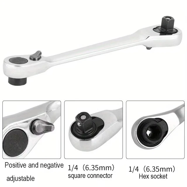 MINI 2-IN-1 QUICK Socket Ratchet Wrench Handle 1/4in Chrome Vanadium ...