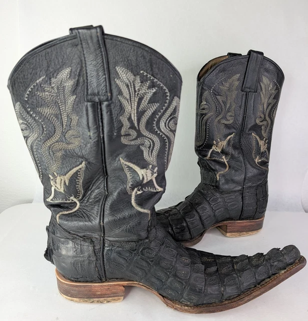BLACK EXOTIC REPTILE Cowboy Boots Real Leather Crocodile Western 8.5 ...