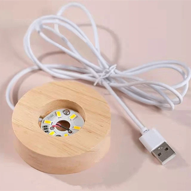 LED WOOD DISPLAY Base Round Resin Lamp Display Stand Wooden Lighted ...