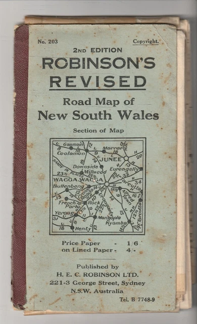 TRAVEL , ROBINSONS REVISED ROAD MAP OF NEW SOUTH WALES , 2nd ed $36.00 ...