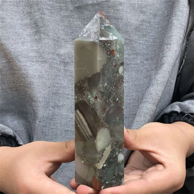 630G NATURAL BLOOD stone obelisk quartz cystal wand point tower reiki ...