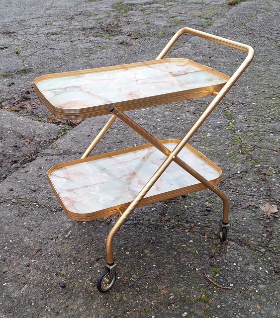 VINTAGE RETRO 2 Tier Gold Cocktail Drinks Tea Folding Hostess Trolley £ ...