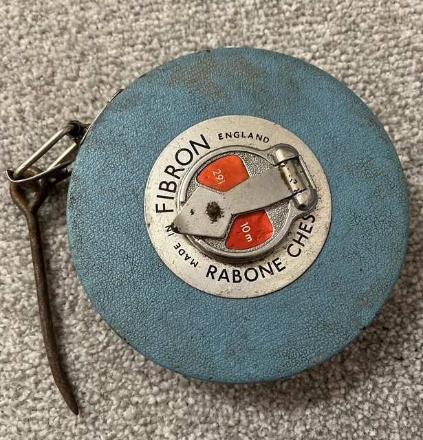 VINTAGE RABONE CHESTERMAN FIBRON Surveyor Tape Measure 10m 33ft inc ...