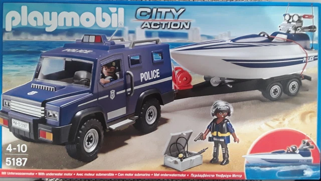 PLAYMOBIL 5187 CITY Action Polizei mit Truck und Speedboat Polizei Set ...