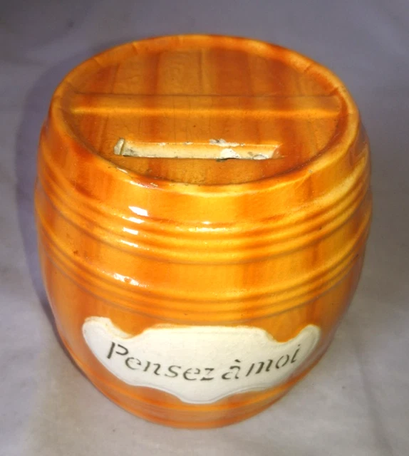 ANCIEN TIRELIRE A Casser Forme Tonneau Pensez A Moi Ceramique St ...